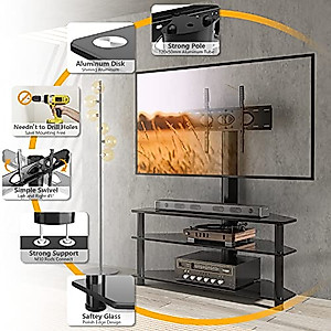 5Rcom Corner TV Stand，TV Stand with Mount with 3 Tier Tempered Glass Shelves for 32-75 Inch TVs, Max VESA 600X400mm, Television Stand