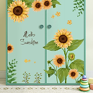 Amaonm Creative Removable Sunflower Wall Sticker DIY Green Leaves Wall Decal Flowers Wall Decor Floral Peel and Stick Art for Home Kids Bedroom Girls Boys Living Room Classroom Offices Decoration