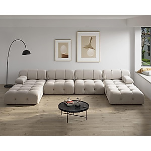 JACH 138" Modular Sectional Couch, U-Shaped Minimalist Velvet Sofas with Chaise Ottomans, Convertible Modern Deep 6-Seat Sofas Furniture for Living Room, Apartment (Beige)