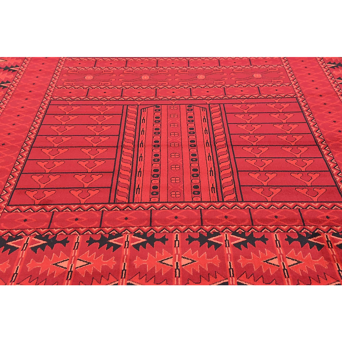 Unique Loom Tekke Collection Over-Dyed Saturated Traditional Torkaman Area Rug, 9 x 12 ft, Red/Black
