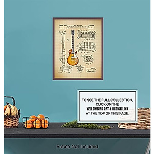 Guitar Patent Print - Iconic Electric Guitar of Famous Musicians - Music Gift for Rock n Roll Fan, Musicians, Guitar Player - Cool Wall Art, Home Decor Artwork Poster Picture - 8x10 Unframed