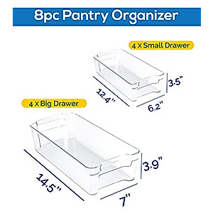 Utopia Home Organizers Set (10 Pack) - Pack of 8 Organizer Bins & Pack of 2 Egg Tray - Clear Plastic Pantry Storage Racks for Freezer, Kitchen Countertops & Cabinets - Refrigerator/Pantry Organizers