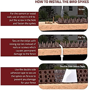 Defender Spikes, Upgraded Bird and Cat Spikes for Pigeon, Cat and Small Animals - Protect Your Sofa, Garden, Outdoor Walls, Anti Theft Climb, Plastic Security Fence Spikes - 8pack [12FT]