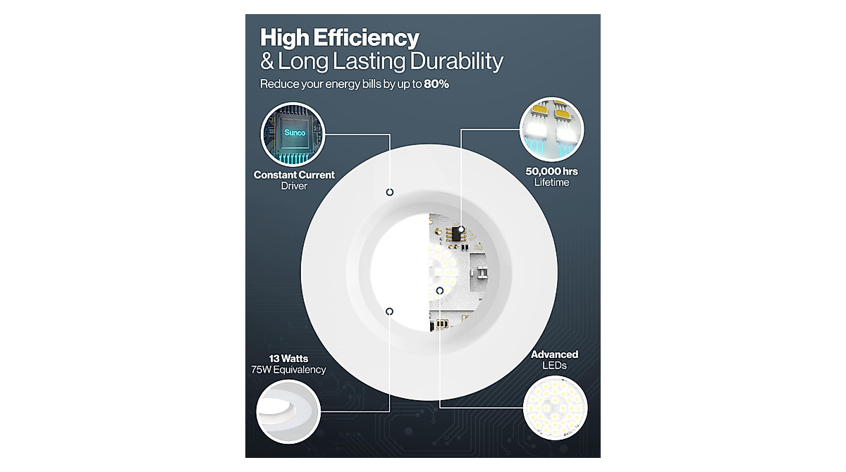 Sunco 16 Pack Dimmable LED Recessed Lights - 6000K