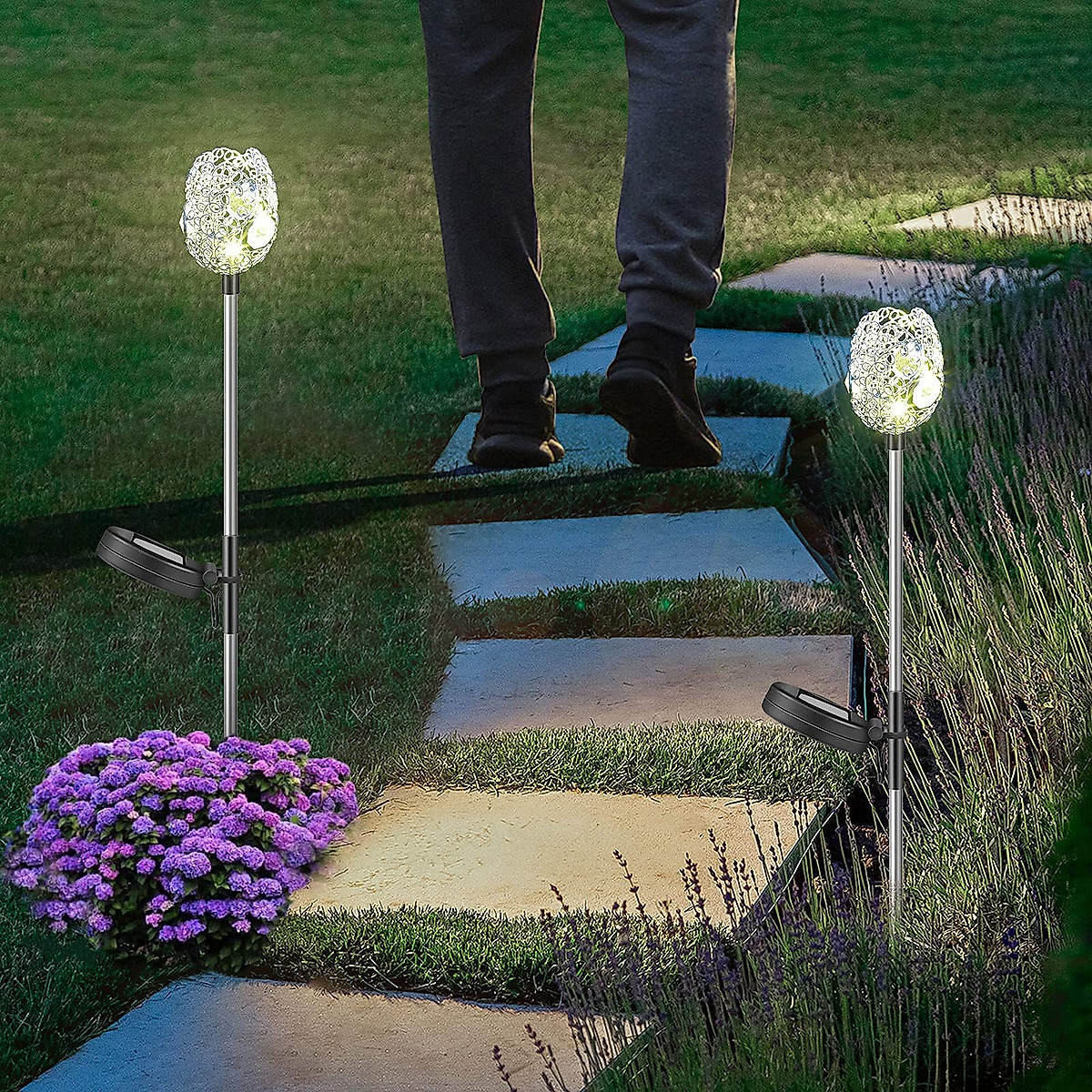 Solar Outdoor Lights 2 Packs,Garden Decor Pathway Lights Anzid Landscape Lighting Waterproof for Outside Backyard Fence Lawn Patio