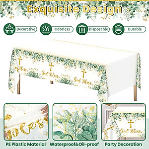 98pcs God Bless Plates Baptism Tableware First Holy Communion Mi Bautizo Disposable Tableware Set with Plates Napkins Tablecloth for Newborn Baby Shower Party Christening Religious Party Decorations