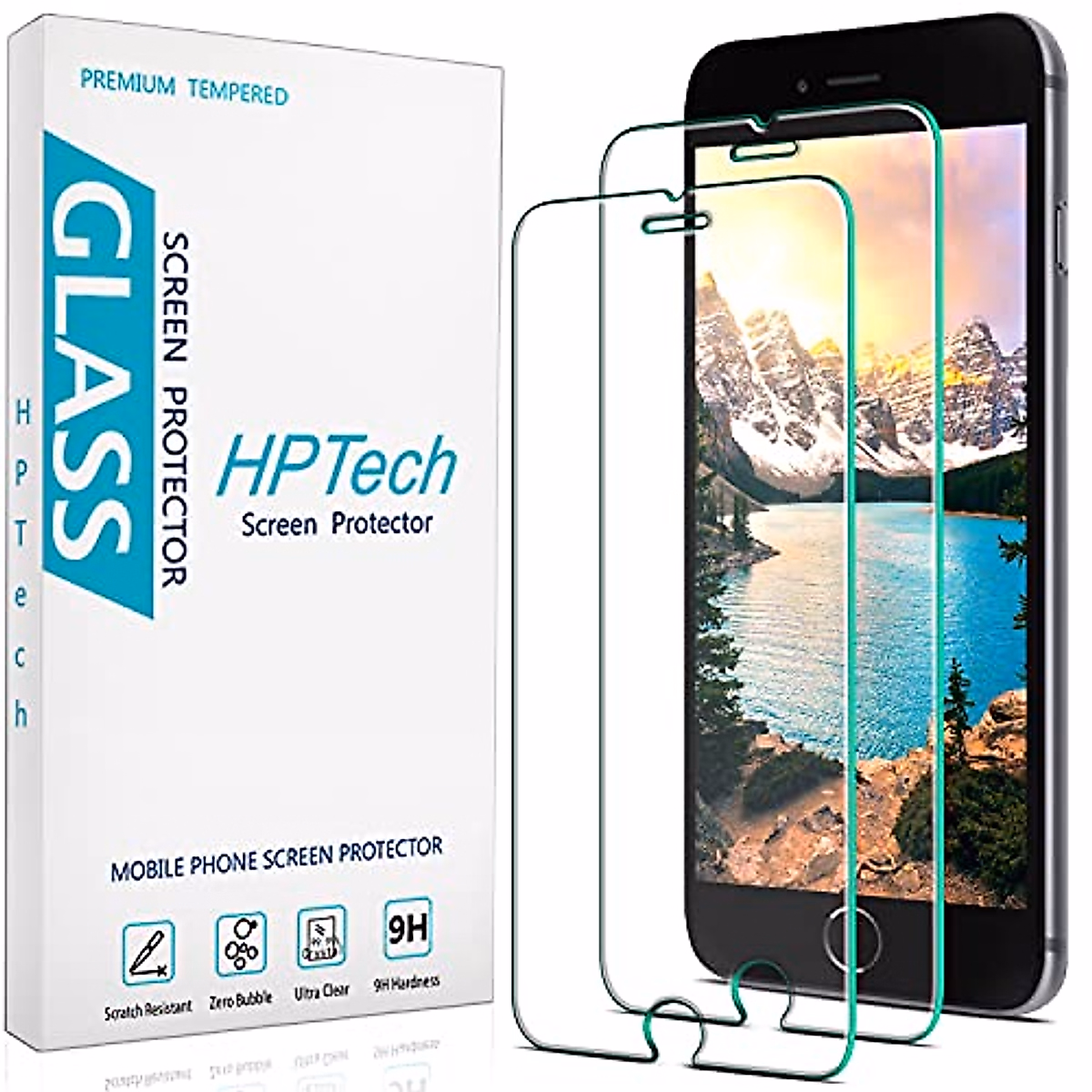HPTech (2 Pack) Tempered Glass For iPhone SE 2020, iPhone 8, iPhone 7, iPhone 6S, iPhone 6 4.7-Inch Screen Protector, Case Friendly, Easy to Install, Bubble Free