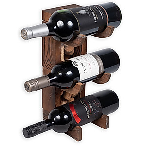 Rustic State Blanc Wall Mounted Wood Vertical Wine Rack and Cork Storage Holder Shelf Organizer for 3 Bottles - Home, Kitchen, Dining Room Bar Décor - Walnut