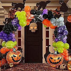 INFLORAL Play Balloon Garland Kit with 164 PCS Black Sliver Green Metallic Purple Orange Balloons and Pumpkin Balloon Garland Kit for Party Decorations