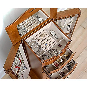 Hives and Honey Annette Standing Jewelry Armoire, Locking Jewelry Cabinet, 7 Drawers, Necklace Hooks, Mirror, Secure Storage, Dual-Sided Doors, Handcrafted Antique Finish, Elegant Organizer, Walnut