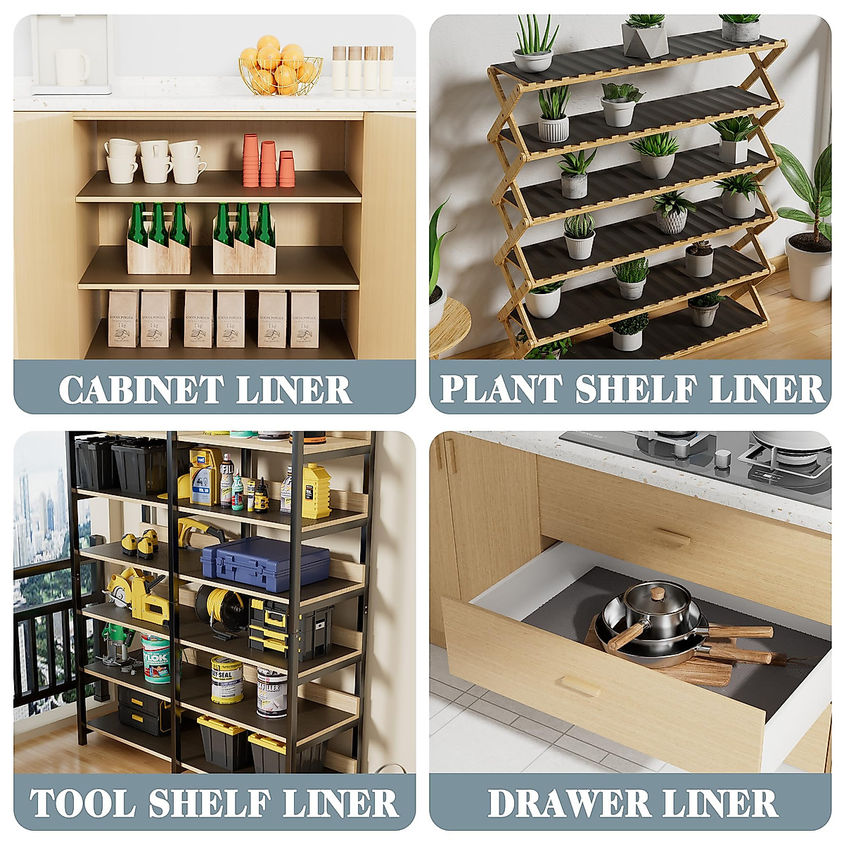 FLPMIX Wire Shelf Liner 16 inch Wide, Standard Size (16 by 197 Inch, Transparent Grey), Waterproof Pantry Shelf Liner, Thick Plastic Kitchen Cabinets Liner for Wire Racks, Heavy Duty Metal Shelves