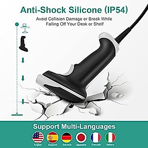 QR USB Barcode Scanner Wired Handheld Bar Code Scanner Reader JRHC Handheld USB Barcode Scanner Wired Automatic 2D 1D Bar Code Reader Plug and Play for Supermarket, Convenience Store, Warehouse…