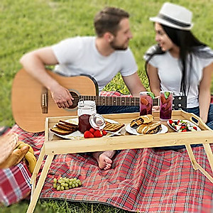 RichFire Bed Tray with Handles and Foldable Legs, Bamboo Bed Table Bed Desk, Breakfast in Bed Tray for Laptop Notebook Computer