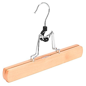 RoyalHanger Wooden Hangers 10 Pack, Skirt Hangers Pant Hangers Collection Wood Hangers Clamp Hanger Trouser Hangers, Non Slip, Natural Finish