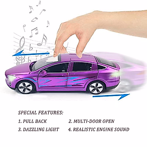 Model X Toy Car, 1:32 Zinc Alloy Diecast Car Toys for Kids, Pull Back Collectible Vehicle Toy Door Opening Scale Car Model with Sound and Light, Birthday Gift for Boys Girls 3+ Years Old