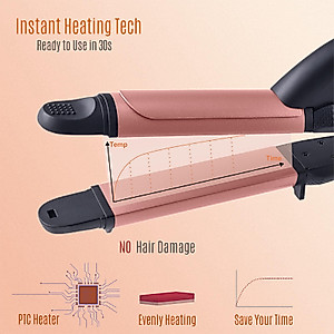 2 in 1 Travel Curling Flat Iron Dual Voltage Mini Hair Straightener and Curler with 1 Inch Rose Gold Ceramic PTC Plate (Gold)