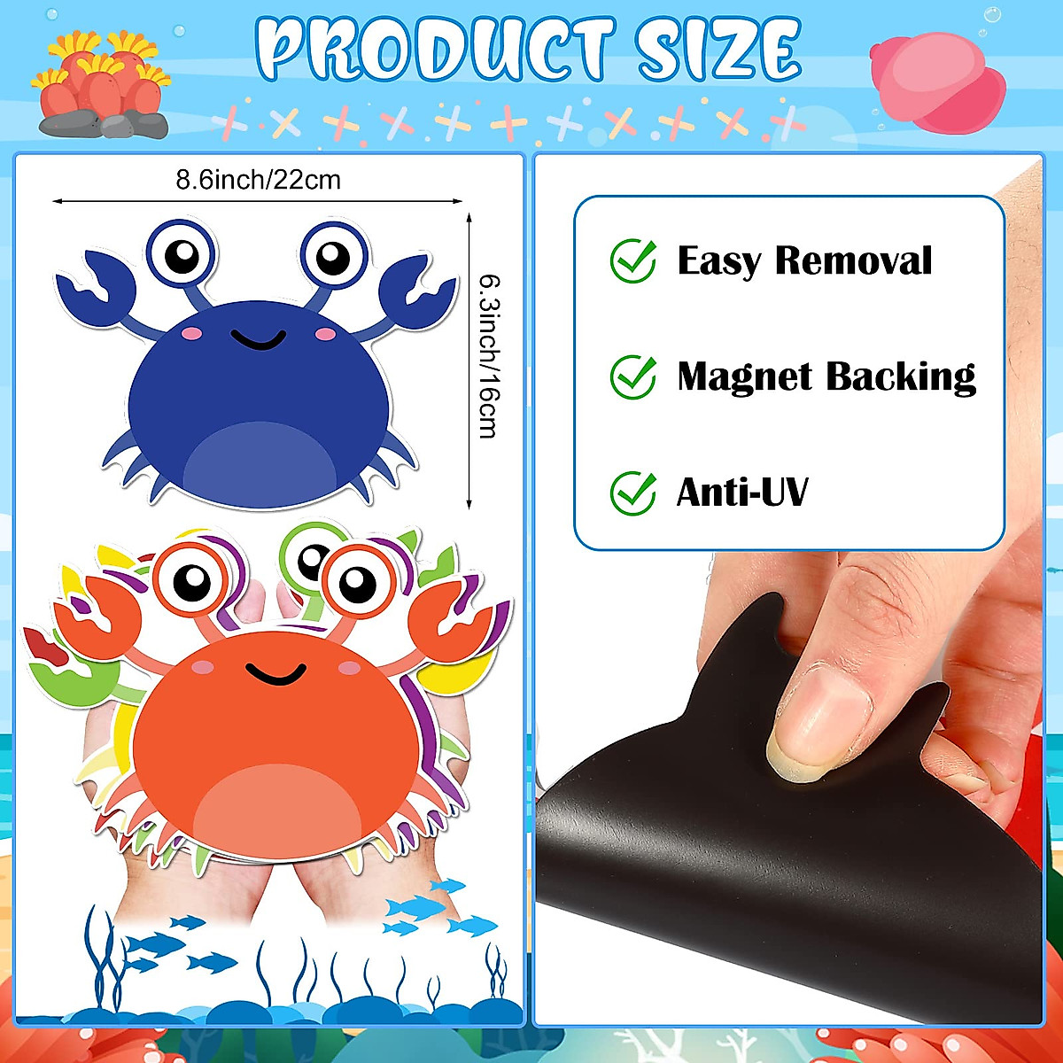 Kanayu 6 Pcs Cruise Door Decorations Magnetic Crab Cruise Door Magnets Cartoon Gesture Car Magnets Stickers Ocean Cruise Ship Door Decorations Funny Fridge Door Magnets for Cruise (Crab)