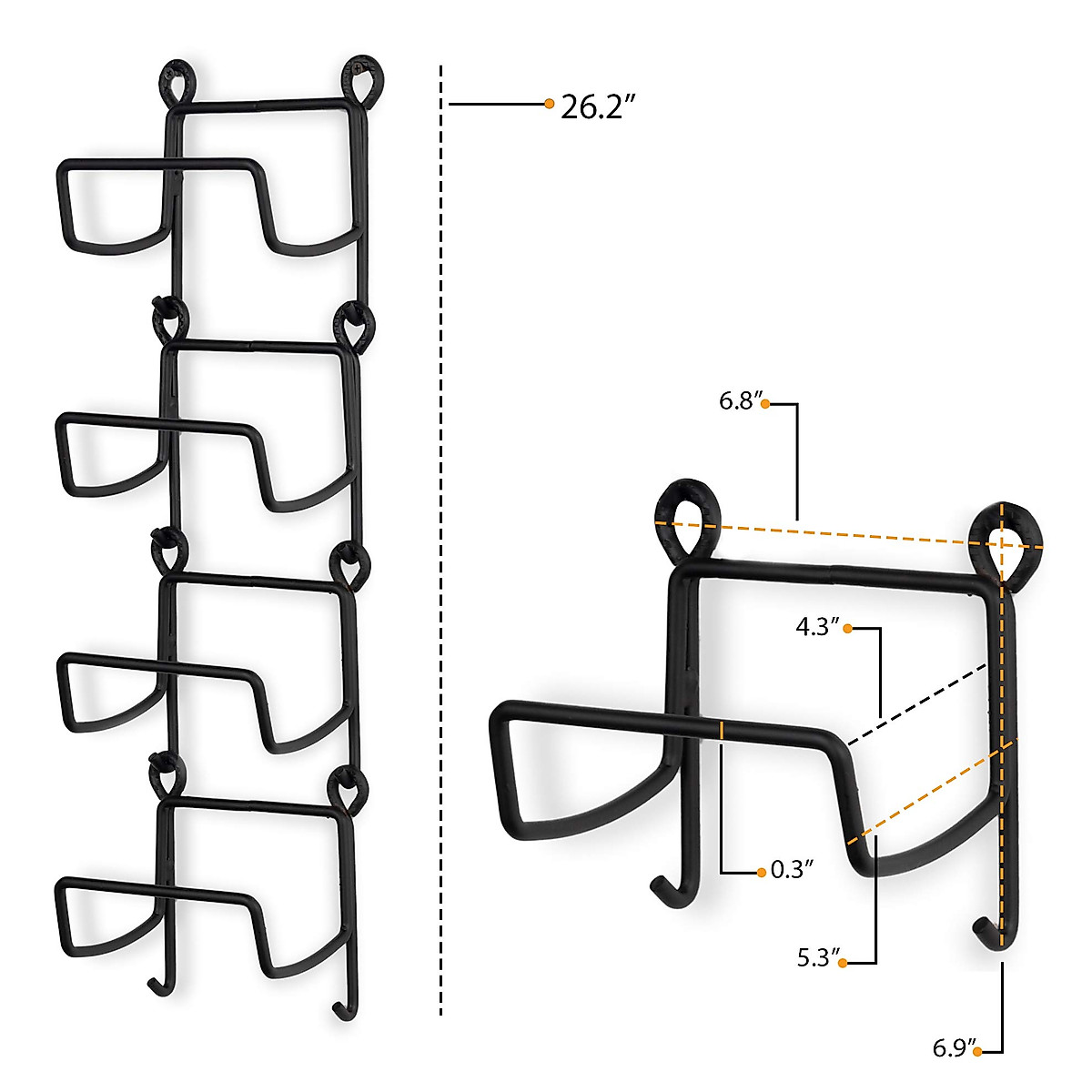 Wallniture Wrought Iron Wine Rack – Wall Mount Bottle Storage Organizer – Rustic Home Decor Set of 4