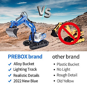 Remote Control Excavator Toys for Boys - PREBOX Rc Excavators Metal Shovel for Kids Age 4-7 8 9 10 Year Old, Birthday Gifts Ideas, 1/18 Scale 2.4Ghz