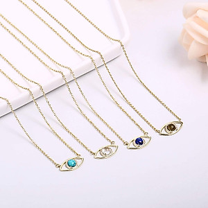 KISSPAT 14K Gold Dainty Evil Eye Necklace for Women | Gemstone Necklace Lapis Lazuli | Real Crystal Necklace for Women