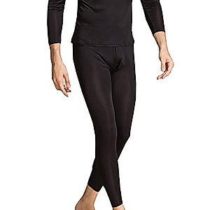 Grenasasilk Men's Silk Long Johns Mulberry Silk Long Underwear V-Neck Breathable Thermal Underwear Sets & Undergarments (XL, Black)