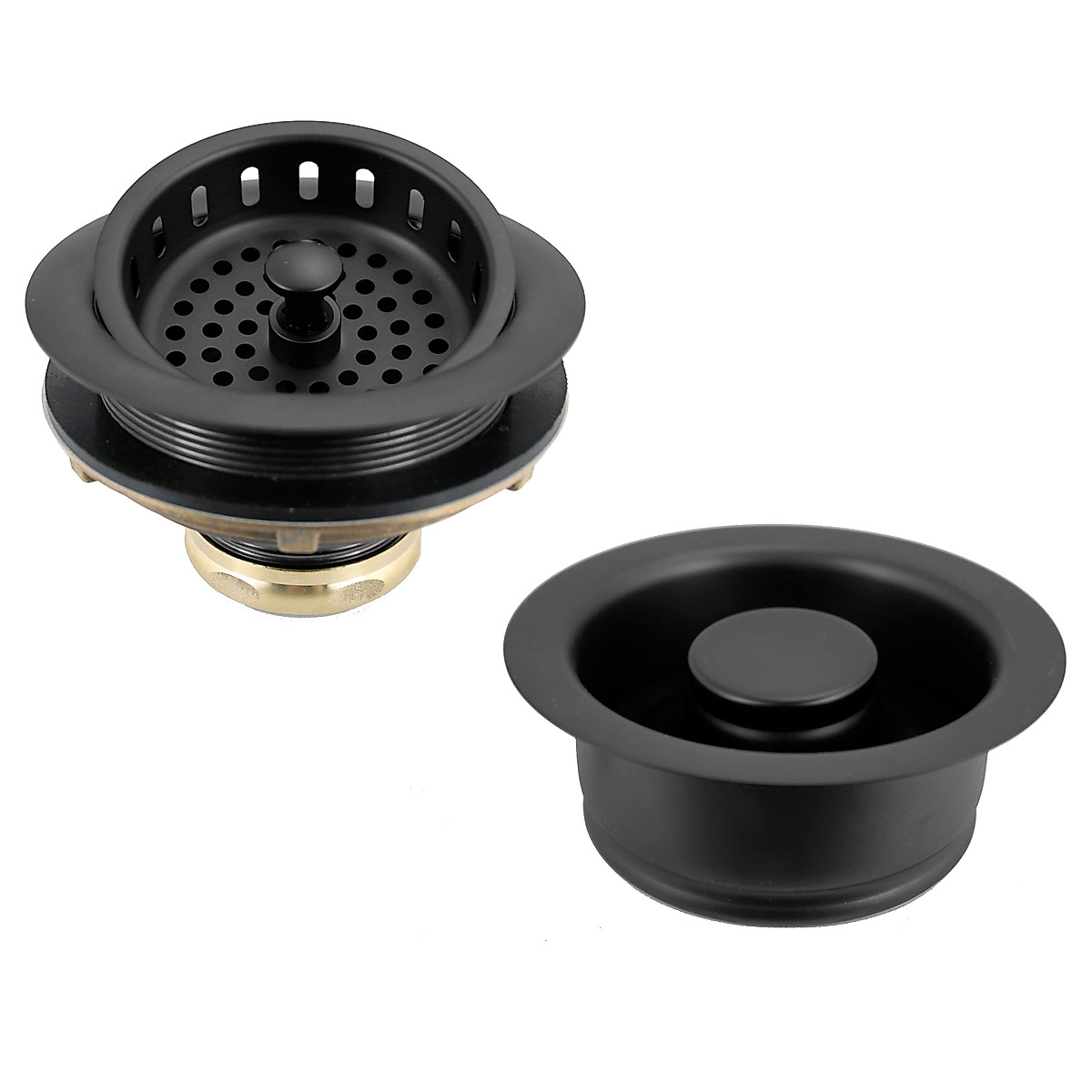 Westbrass A2165-62 4-1/4" OD Post Style Large Kitchen Basket Strainer with Waste Disposal Flange and Stopper Drain Set, 1-Pack, Matte Black