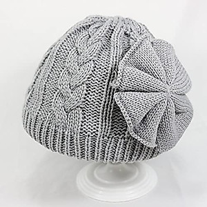 FOUTTUE Hat Winter Knitted Cute Baby Cotton Woolen Hat Girls Warm Bow Baby Kids Hat Children Skis (Grey, One Size)