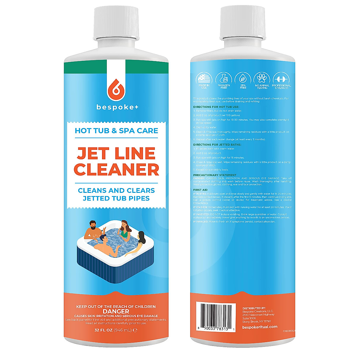 Bespoke+ Spa Jet Cleaner - Hot Tub Flush & Spa Purge Chemical - Fast Acting Spa Jet Line Cleaner for Hot Tubs & Jetted Tub Cleaner - Bathtub Jet Cleaner & Spa Purge Hot Tub Jet Line Cleaner 32oz