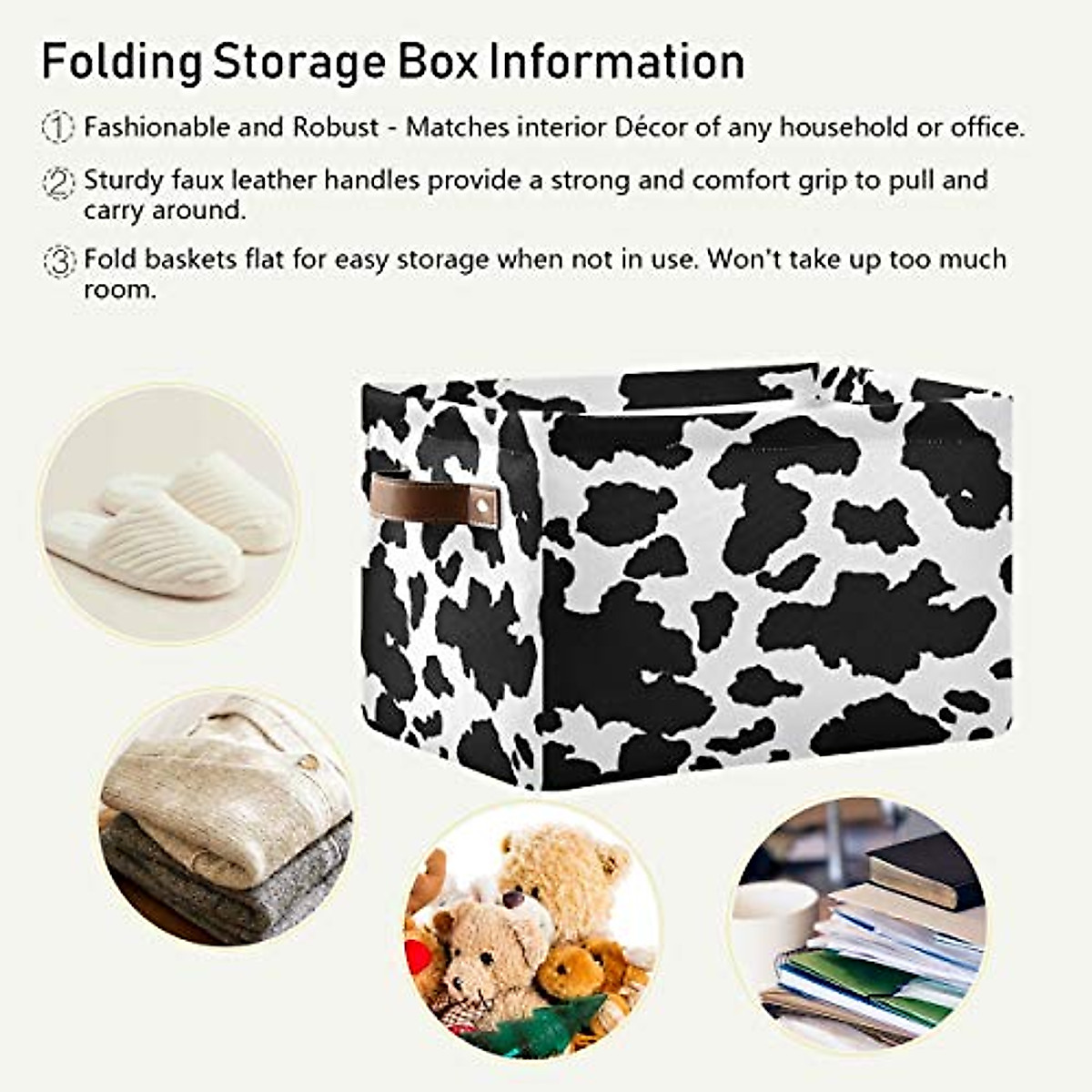 Storage Basket Bins Animal Cow Print Large Storage Boxes Cubes Collapsible Organizer with Handles, Foldable Toys Laundry Hamper for Closet Shelf Nursery, 1 PCS