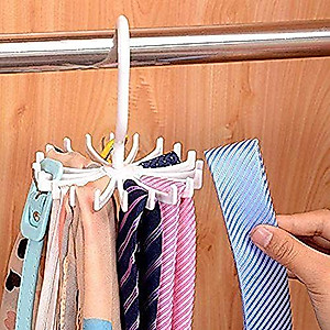 BigOtters 4 Pack White Twirl Tie Rack, 4.4 Inches 360 Degree Rotating Scarf Hanger Adjustable Tie Belt, Multipurpose Organizer, Hook Ties Scarf for Closet Storage (Medium)