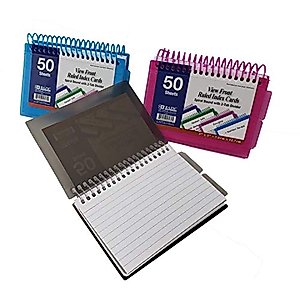 Bazic Poly Spiral Bound Index Card with 2 Tab Divider, White Ruled Paper, 3 x 5 Inches, Color Varies, (3 Pack), (570)