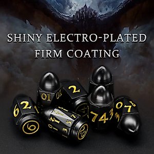 Bullet Metal DND Dice, HNCCESG Dungeons and Dragons D&D Dice RGB D and D Dice Unique Cool DND Dice Set for Role Playing Table Board Games Warhammer Shadowrun (Bullet Black Gold)