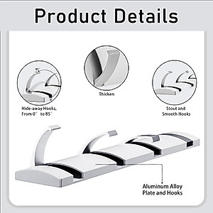 Wesiti 2 Pack Wall Mounted Coat Rack, Aluminum Coat Hook, Floating Folding Wall Hooks with 4 Retractable Hooks Space Saving Wall Hook Rail Hangers for Entryway Bathroom Livingroom Bedroom Hat, White