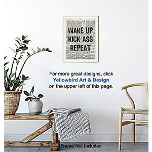 Motivational Wake Up Dictionary Art, Wall Decor Picture - 8x10 Upcycled Home Decoration Poster Print for Office, Apartment, Living Room, Gym, Studio - Inspirational Gift for Entrepreneur, Athlete