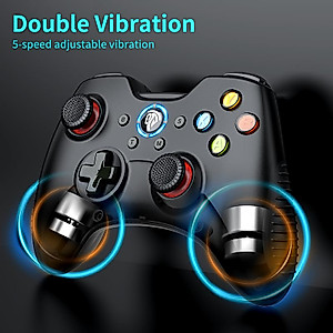 EasySMX Wireless Controller Compatible with PC/Laptop Windows 7-12, PS3, Android Mobile/TV BOX, Switch, Steam Deck/Steam, Dual-Vibrate Gamepad Joysticks with Turbo, Plug and Play - Black
