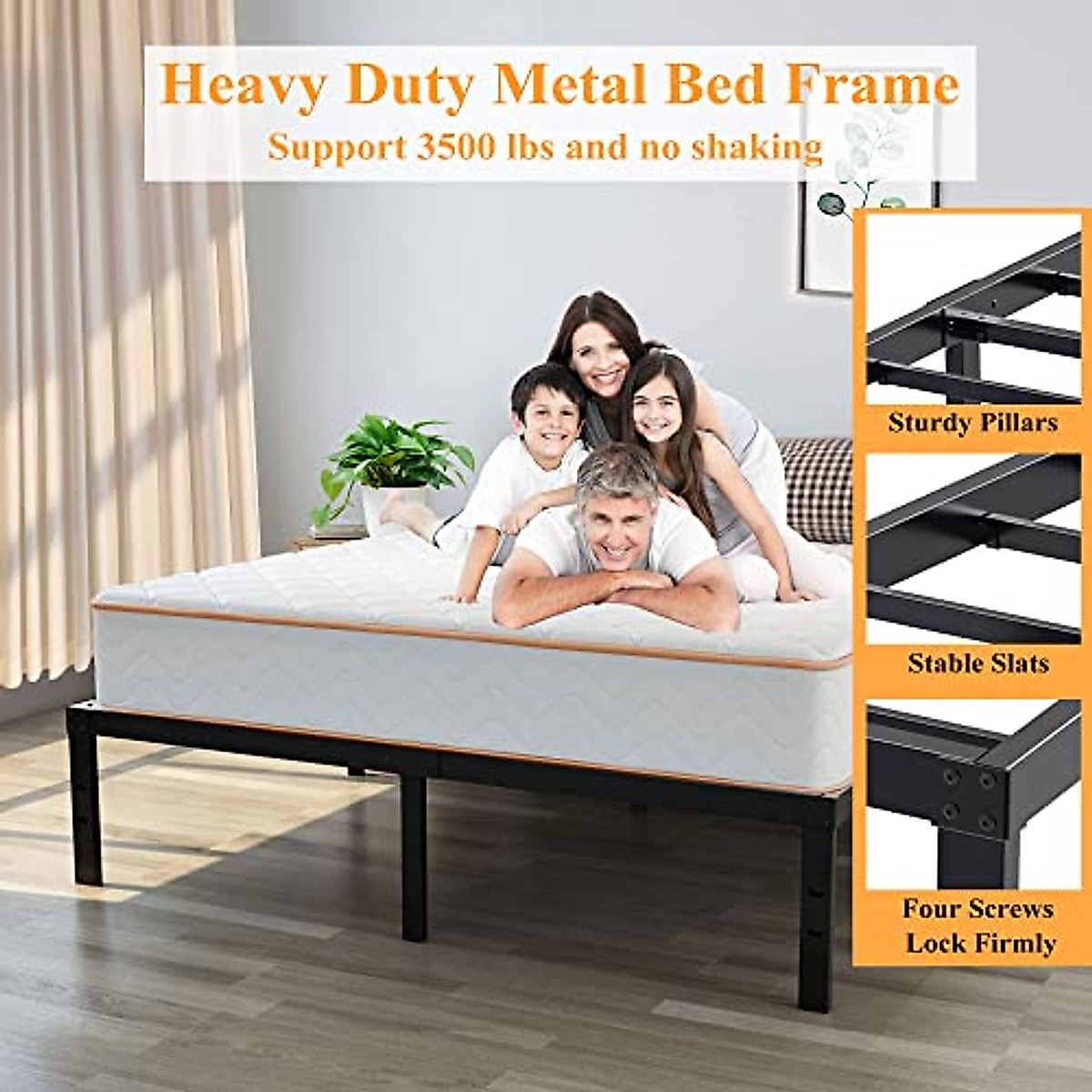 HISKIWUU Full Size Bed Frame Heavy Duty 3500 Lbs 14 Inches,Full Bed Frame Easy to Assemble Anti-Slip Noise Free,Bed Frame Full Size No Box Spring Needed,Under Bed Storage,Black