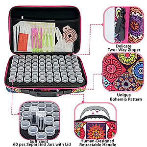 Diamond Painting Storage Containers 60 Slots Big Capacity Diamond Painting Accessories 5D Diamond Painting Tools Set DIY Art Craft Jewelry Beads Rhinestones Organizer (60 Slots, Bohemia)