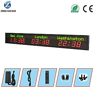 THINKHONGHAO Zhong Xiaoxiao Brand LED red and Green Digital Electronic 3 City World Clock Summer Digital World Clock displays time Brightness at Different Times