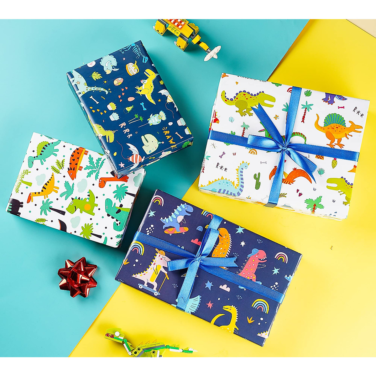 Titiweet Dinosaur Wrapping Paper for Boys Girls Kids - Dinosaur Gift Wrap, 12 Sheets Dino Wrapping Paper for Christmas Birthday Holiday, 20 x 28 Inches Per Sheet
