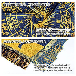 Zodiac Throw Blanket，Edcooy Boho Hippie Woven Witchy Astrology Celestial Constellation Balnket for Home Decor, Double Side Cover Chair Sofa Couch(Yellow,S 51" x 71")