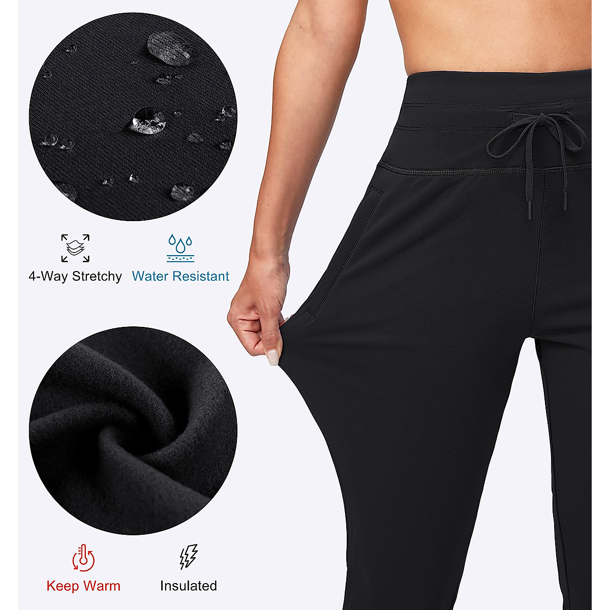 G Gradual Women's Fleece Lined Joggers High Waisted Water Resistant Thermal Winter Sweatpants Running Hiking Pockets (Black, S)