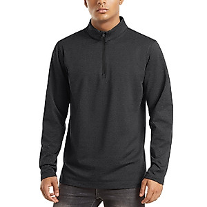 TACVASEN Men's Sports Performance Shirts Long Sleeve Pullover Shirts Tops Zip Up Black Grey, M