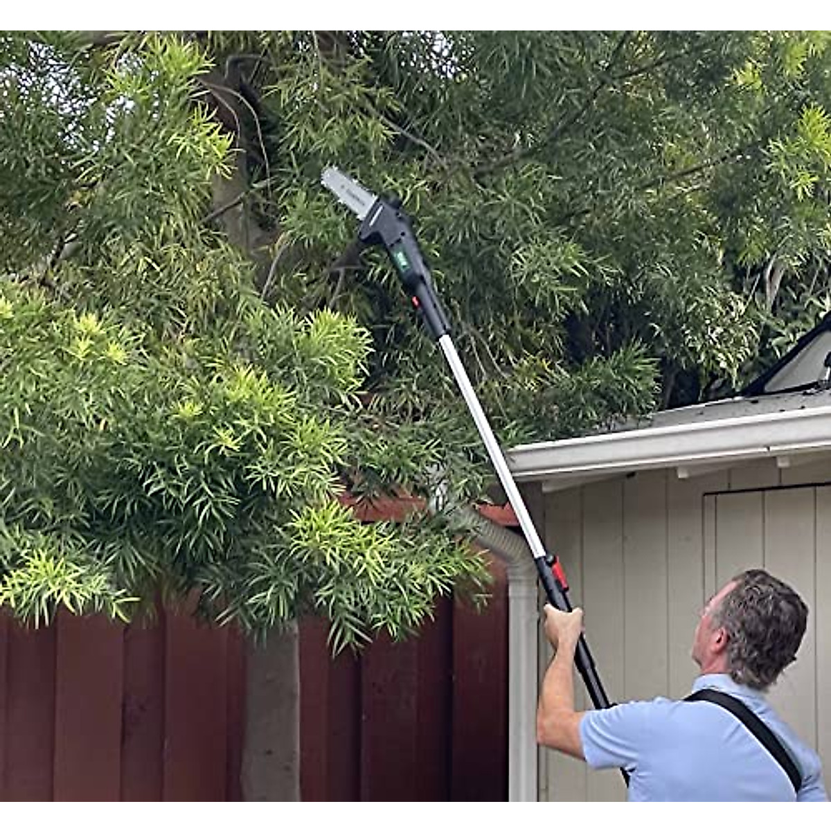 EQUIPMAXX Long Reach 2 in 1 Electric (Corded) Pole Hedge Trimmer & Chainsaw, Telescopic Extension Pole Tool for Garden Pruning and Branch Cutting (Extends to 7 1/2 Feet)