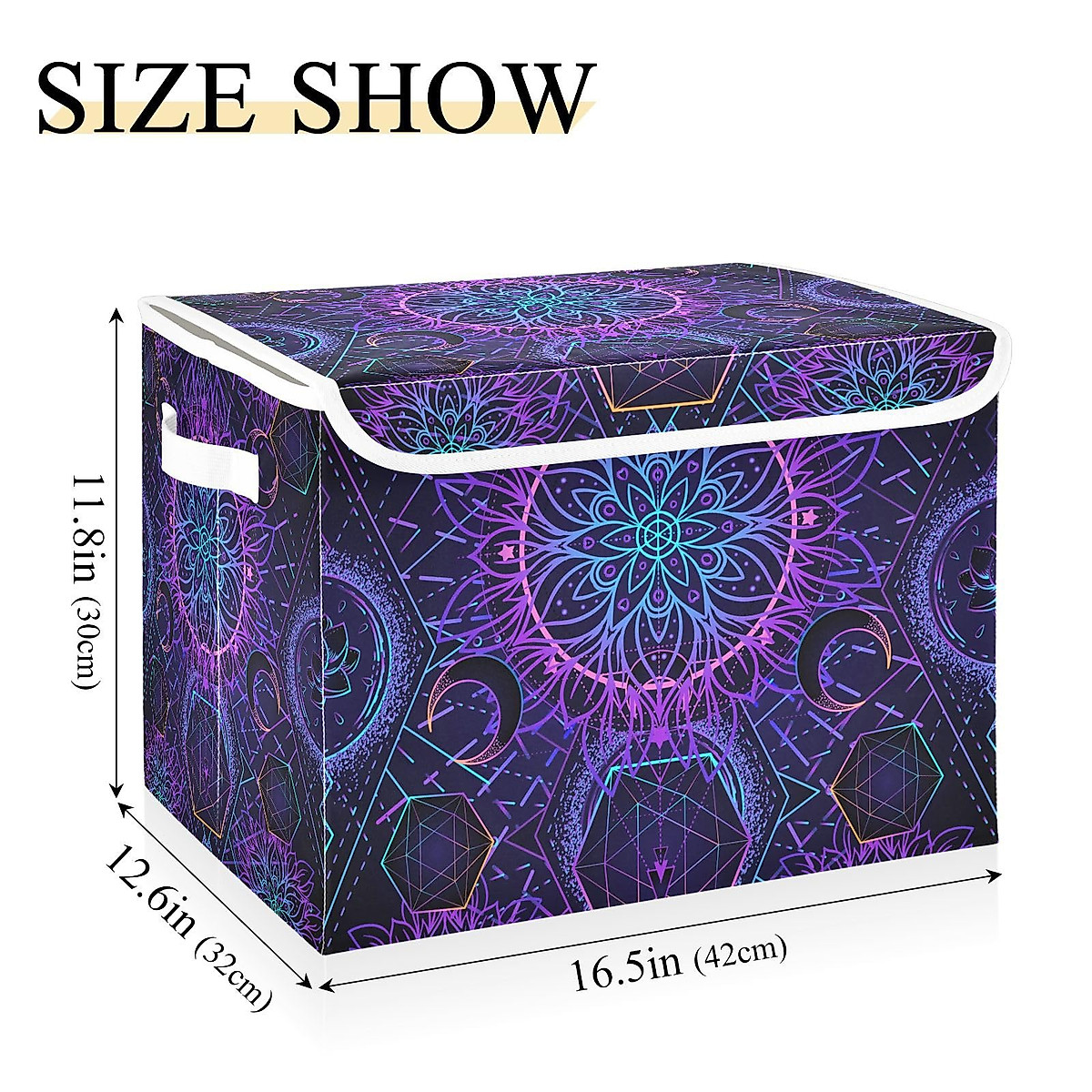 ALAZA Storage Bins Organizer Box Baskets Lidded Clothes for Shelves Closet Sacred Geometry Collapsible Stackable Storage Cubes Handles