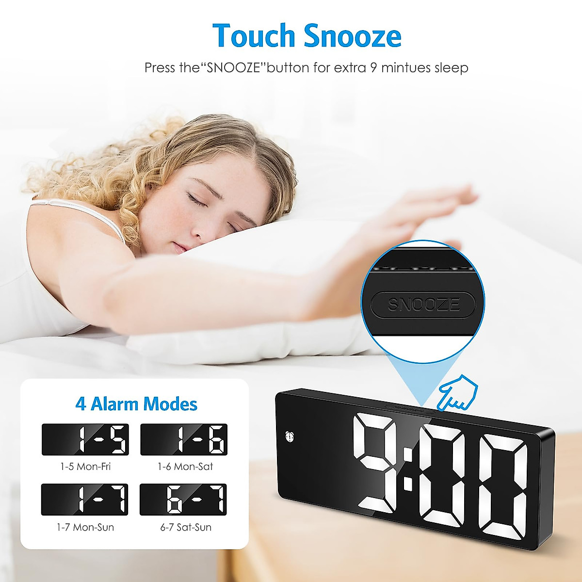 Digital Alarm Clock, [Upgraded Version] LED Clock for Bedroom, Electronic Desktop Clock with Temperature Display, Adjustable Brightness, Voice Control, 12/24H Display for Home, Bedroom, Office