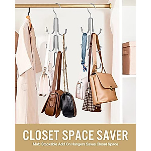 2Pack Purse Hanger Organizer for Closet Handbag Silver Metal Holder, Hanging Closet Organization Storage Scarves, Men's Ties, Women's Shawls, Backpacks, Belts, Accessories, Clothes (Silver)