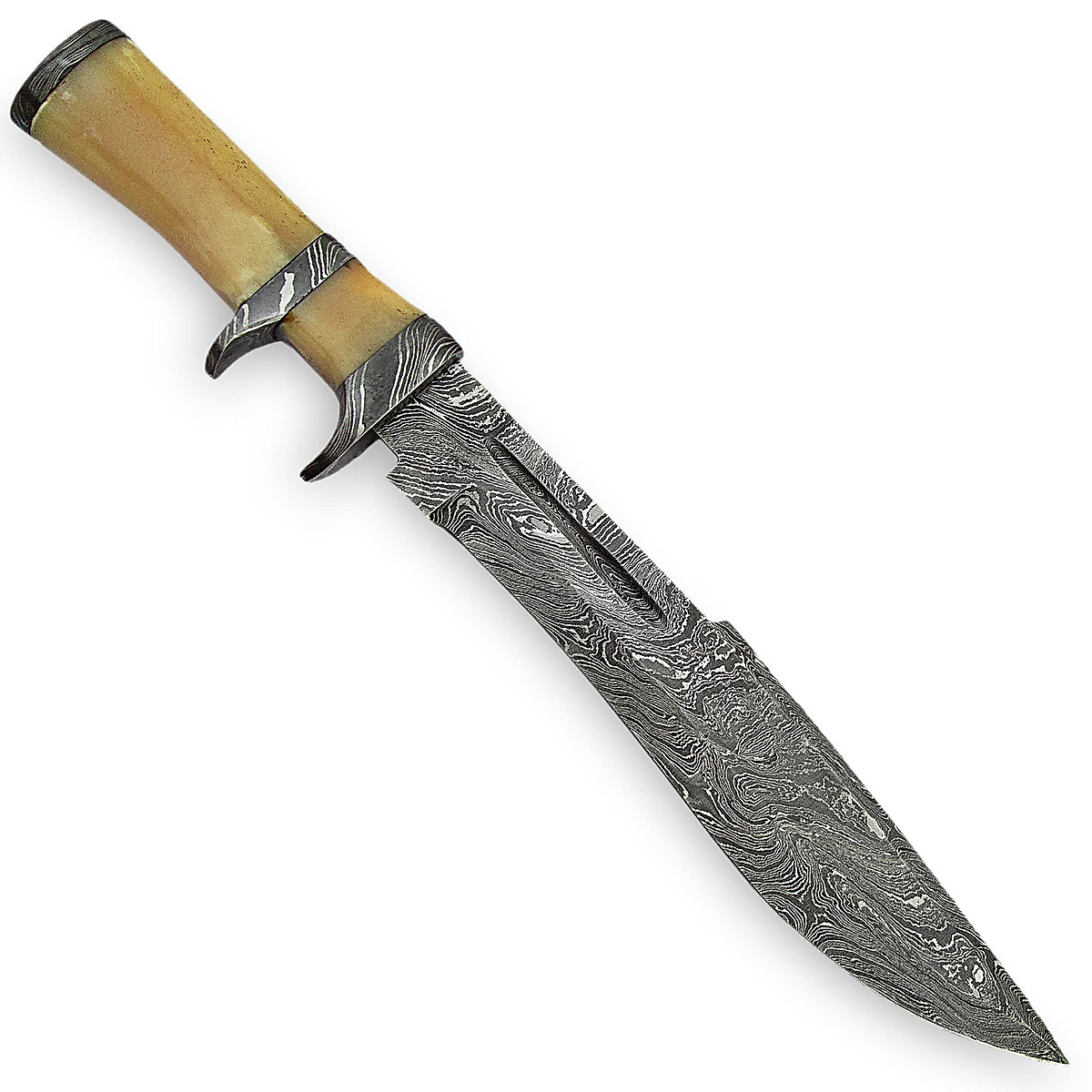 PAL 2000 KNIVES HUN-9969 Handmade Damascus Steel Fixed Blade Hunting 13 Inch Knife Camel Bone Handle