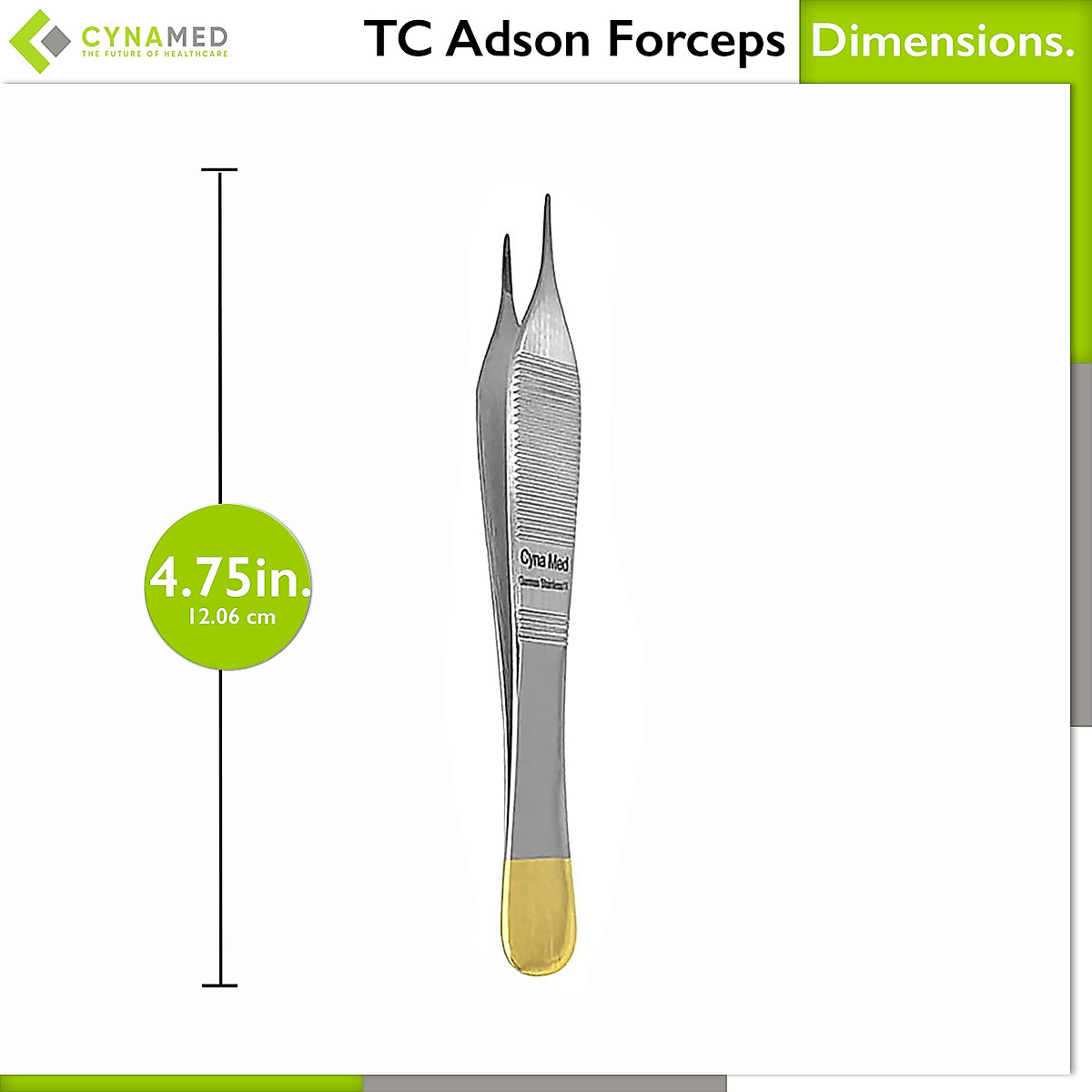 Cynamed T/C Adson Plastic Surgery Forceps 4.75" Straight Fine Point with Tungsten Carbide Inserts Surgical Veterinary Instruments with Gold Handle (Serrated Tips, Adson Dressing Forceps, TC)