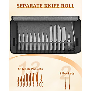 PEKREWS Chef Backpack with Knife Roll Bag, 40+ Slots Pockets for Knives Laptop and Kitchen Utensils Storage, Water-resistant Professional Chef Knife Case Gifts for Men and Women, Black