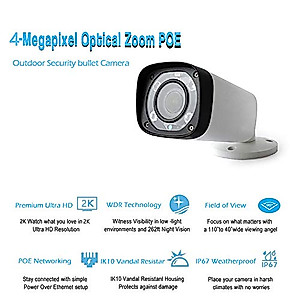 HITOSINO 4MP Bullet PoE IP Camera Outdoor, F1.4 5X 2.7-13.5mm Varifocal Bullet PoE Camera, Starlight Sensor, 196ft Night Vision, 128GB SD Card Slot, IP67